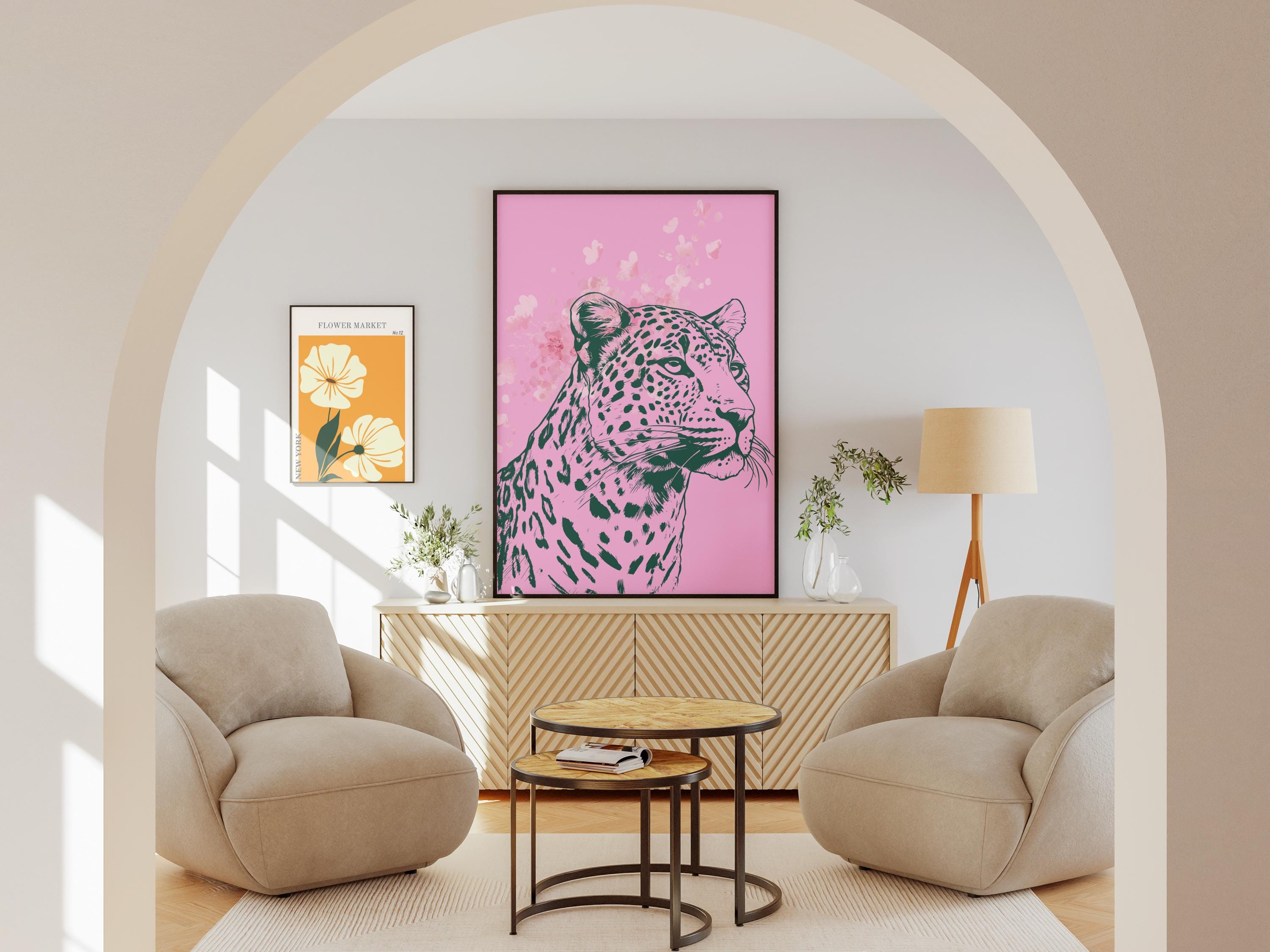 Pink Leopard Poster - Wild Cat Wall Art With Leopard Portrait, Big Cat ...