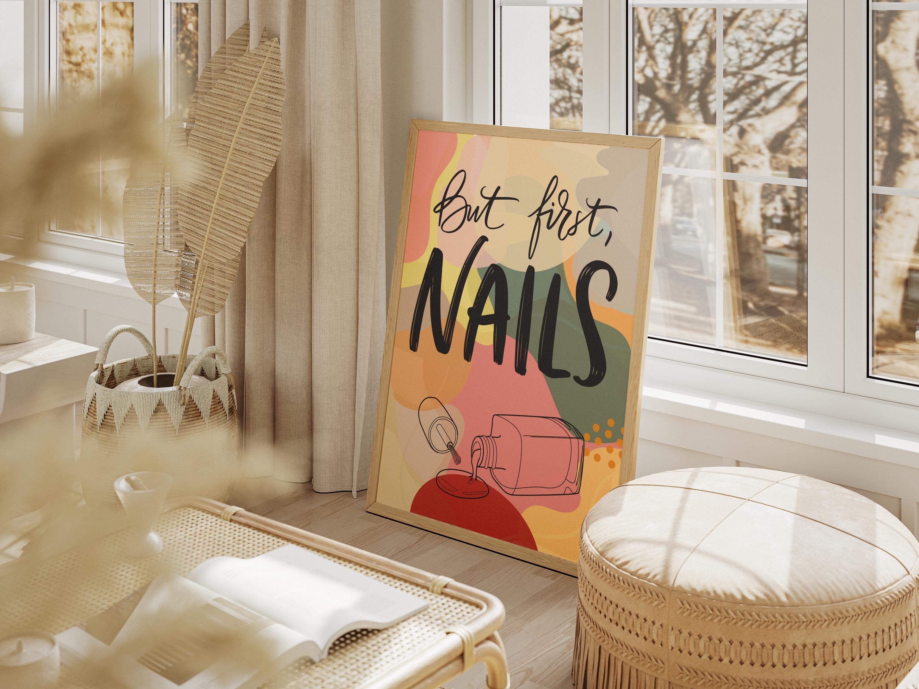 Custom but First Nails Poster, Colorful Nail Art Print, Modern Salon ...