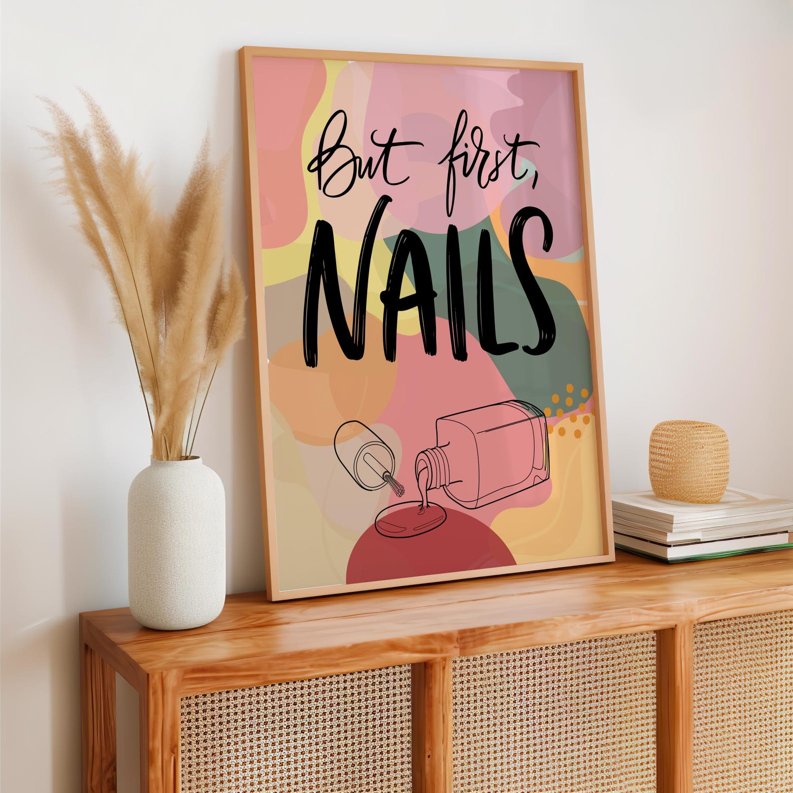 Custom but First Nails Poster, Colorful Nail Art Print, Modern Salon ...