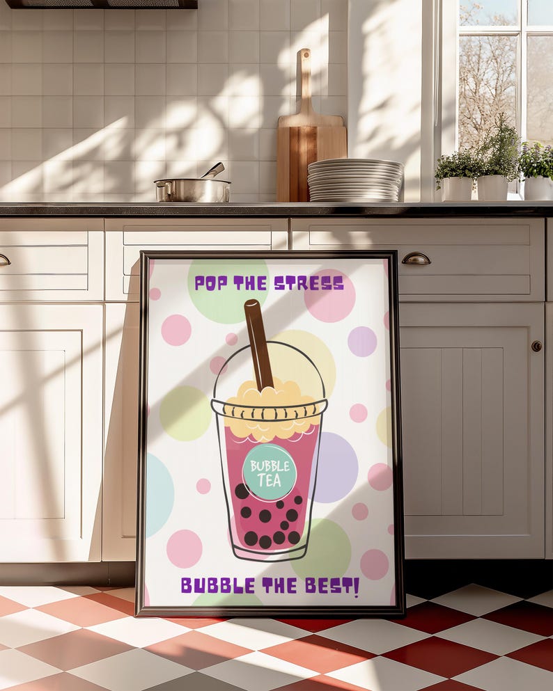 Pub the Stress Bubble the Best Poster, Bubble Tea Poster, Cute Boba Art ...