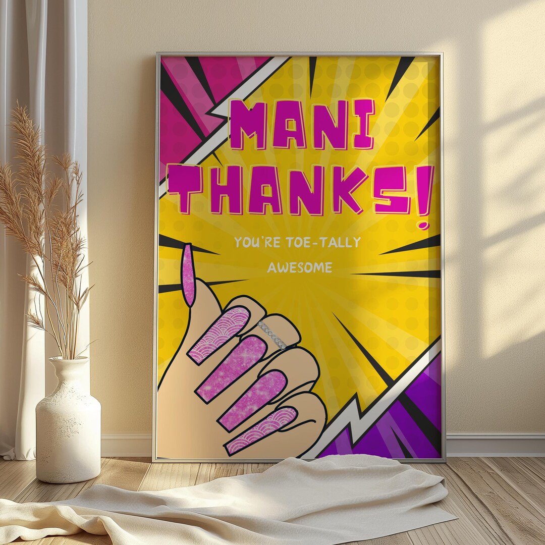 Mani Thanks Pop Art Poster, Funny Nail Salon Decor, Retro Comic Book ...