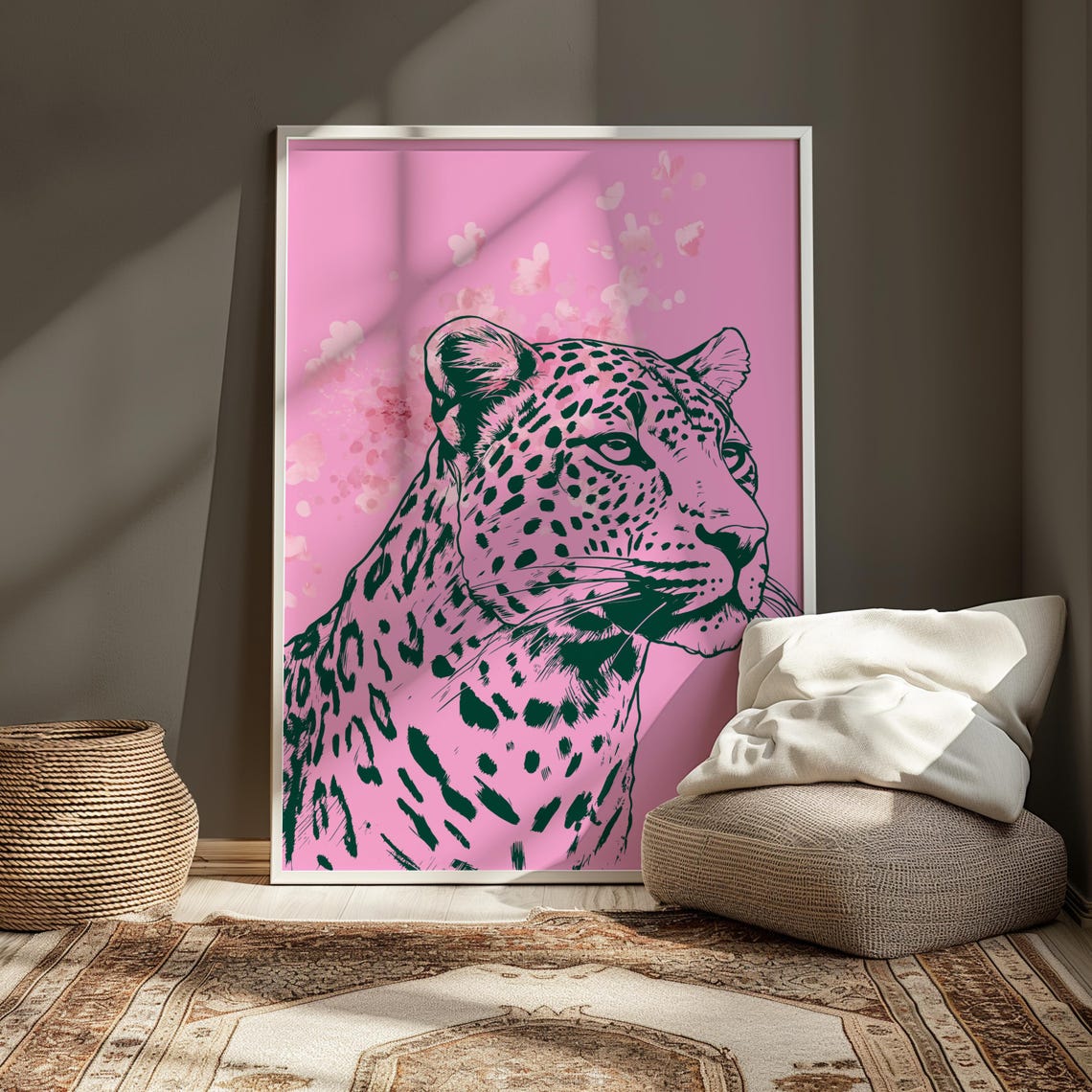 Pink Leopard Poster - Wild Cat Wall Art With Leopard Portrait, Big Cat ...