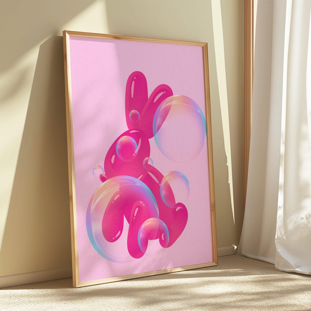 Balloon Rabbit Print | Bubble Bunny Poster | Balloon Animal Decor ...