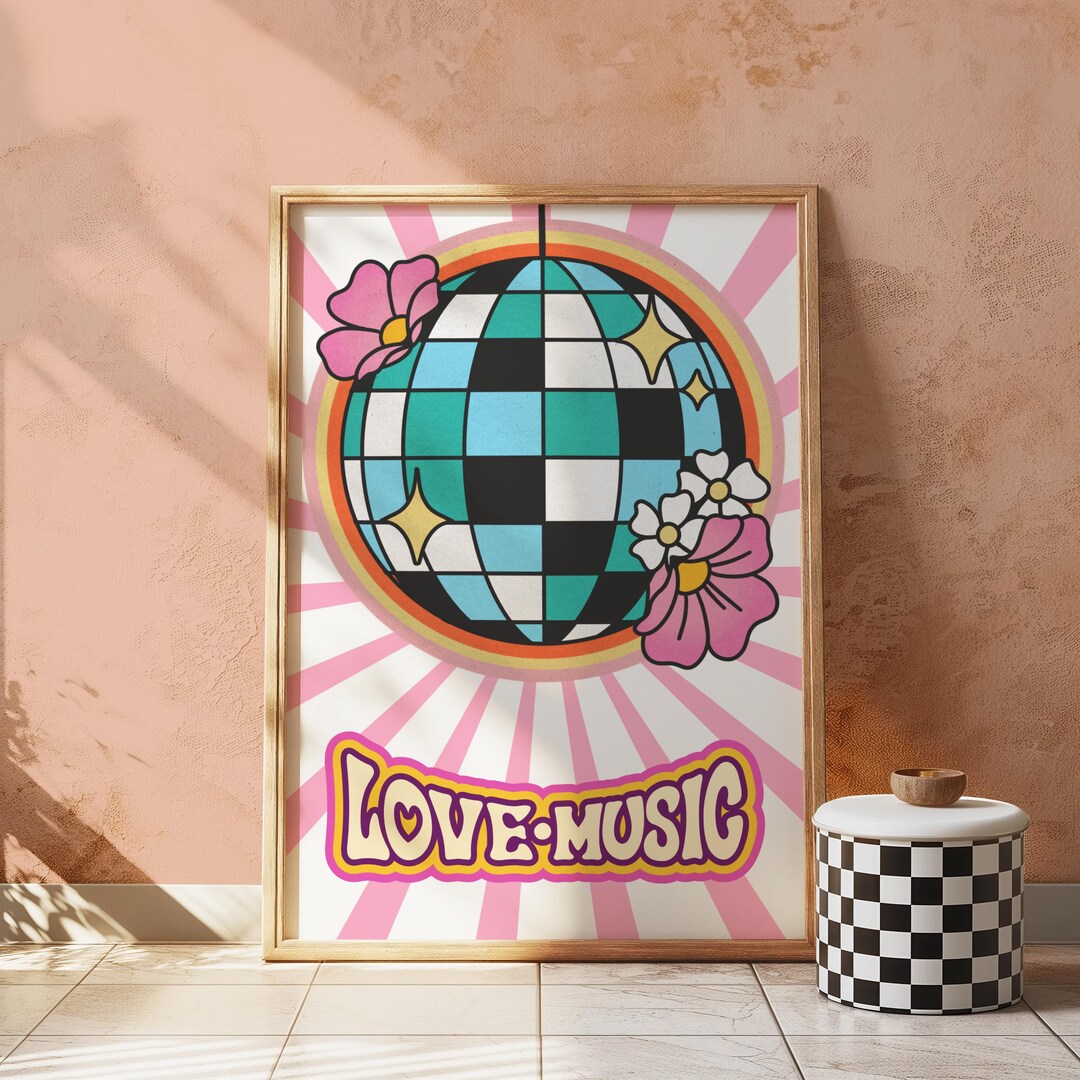 Vintage Disco Ball Wall Art, Mirror Ball Poster, Retro Music Decor ...