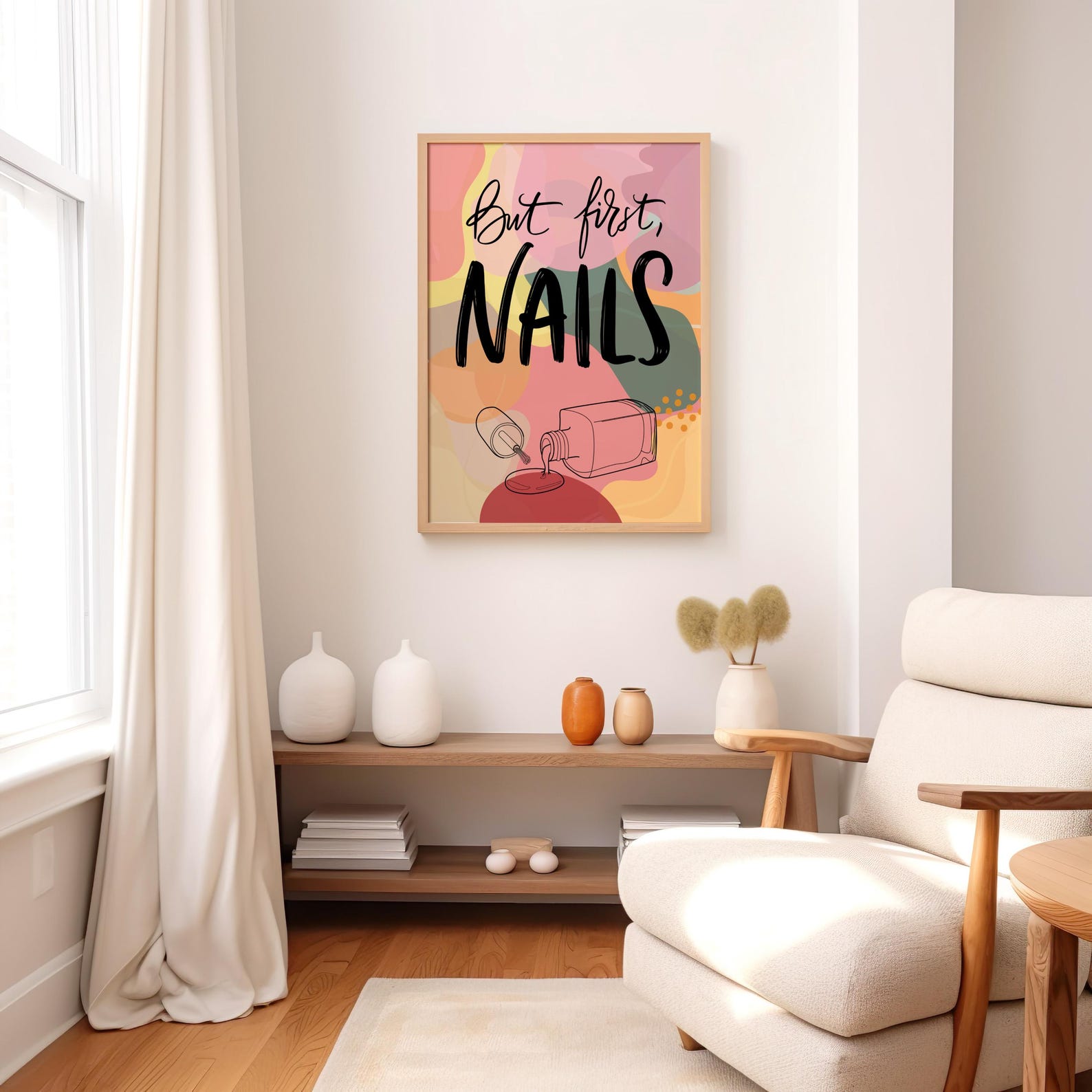 But First Nails Poster, Colorful Nail Art Print, Modern Salon Wall Art ...