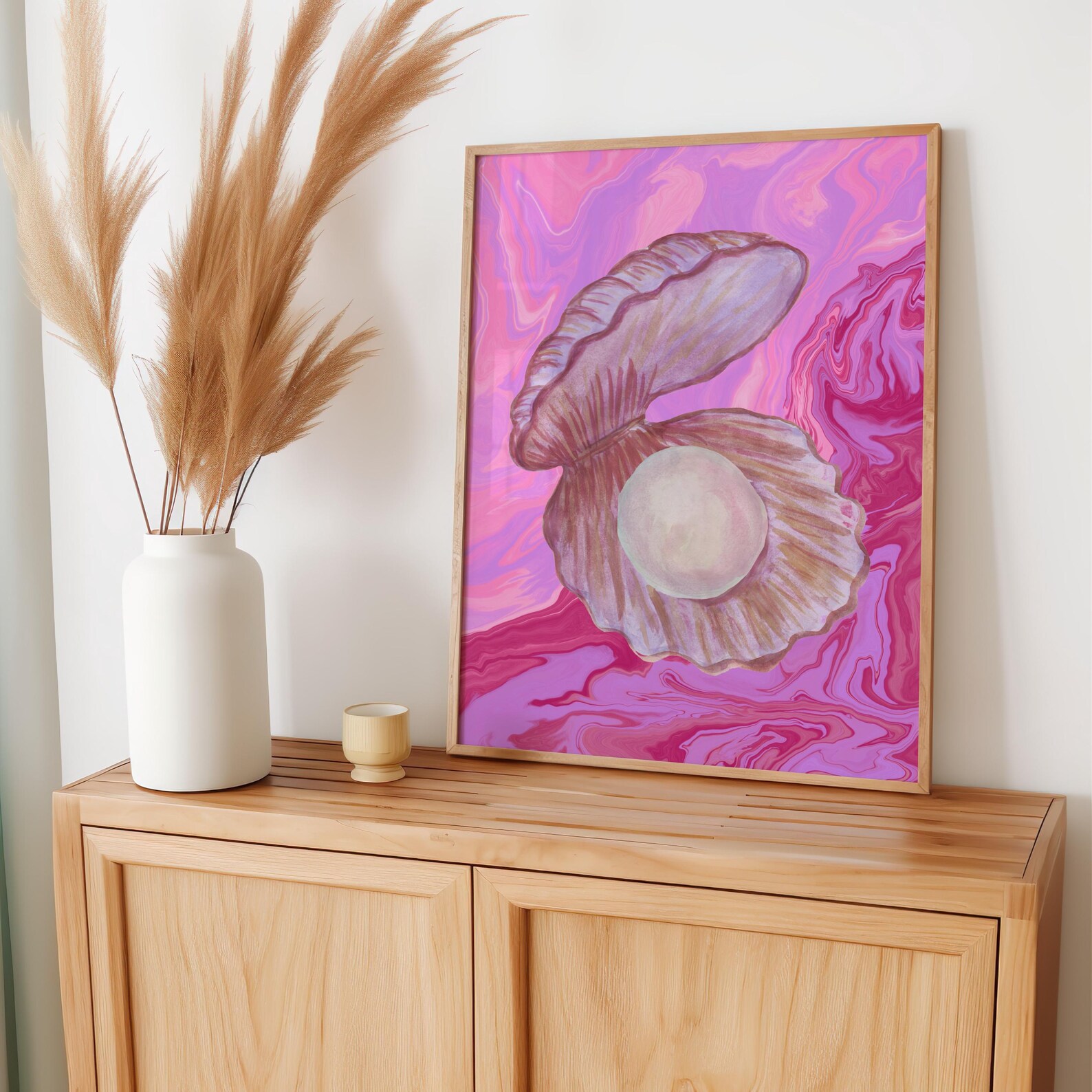 Seashell Poster, Pastel Beach Print, Coastal Decor, Hot Pink Poster ...