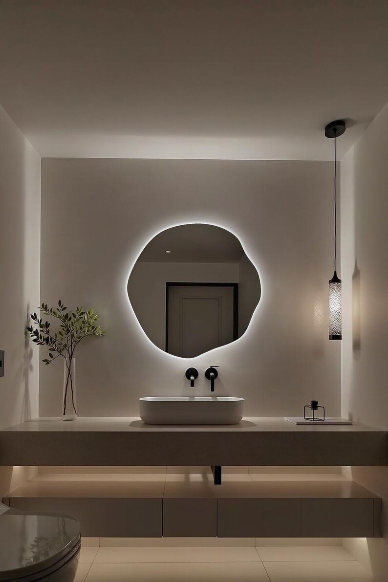Oval LED Lighted Arc Shaped Bathroom Mirror / Modern Oval Curved LED ...
