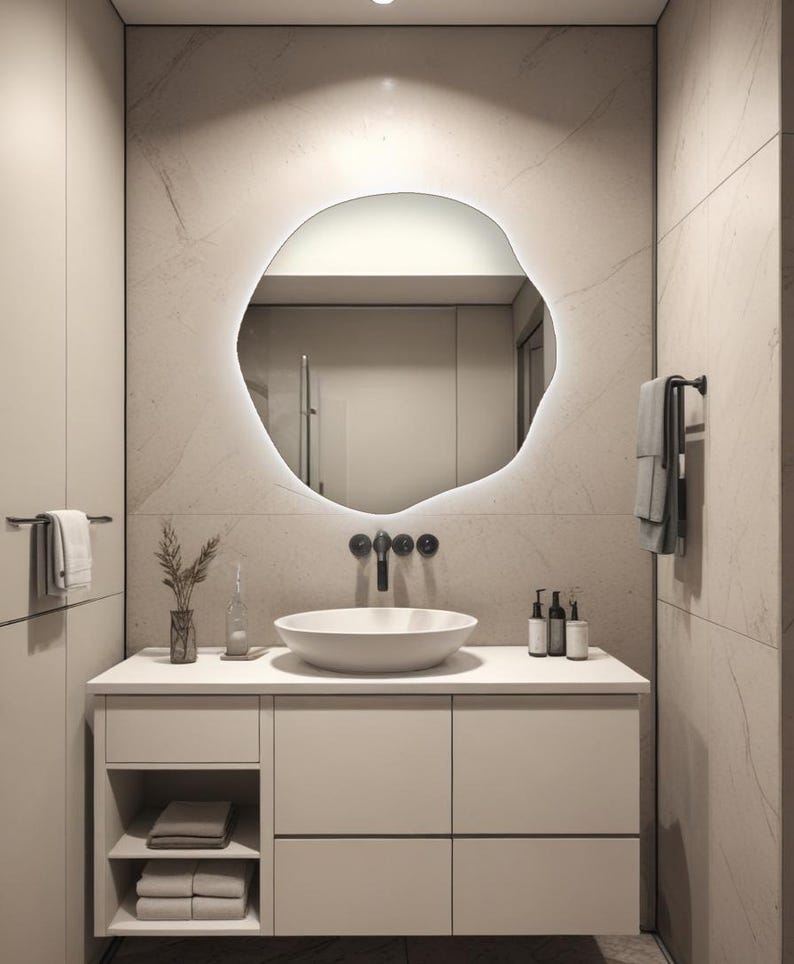 Oval LED Lighted Arc Shaped Bathroom Mirror / Modern Oval Curved LED ...
