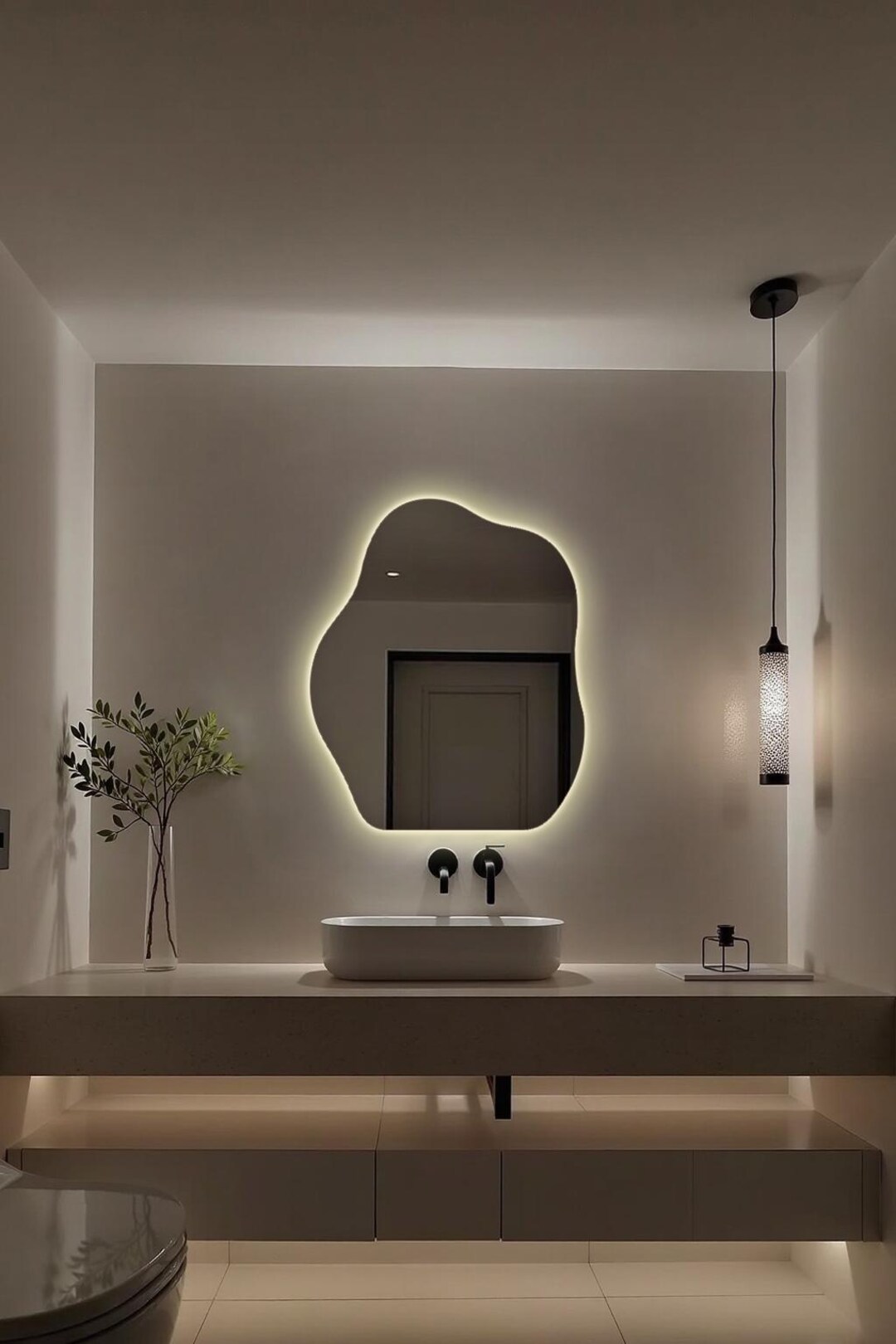 Asymmetrical LED Lighted Modern Home Mirror / Irregular LED Lighted ...