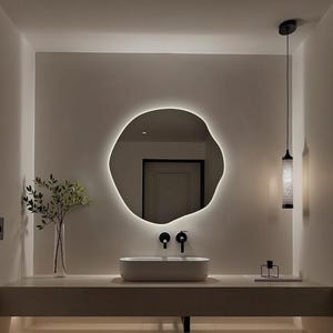 Oval LED Lighted Arc Shaped Bathroom Mirror / Modern Oval Curved LED ...