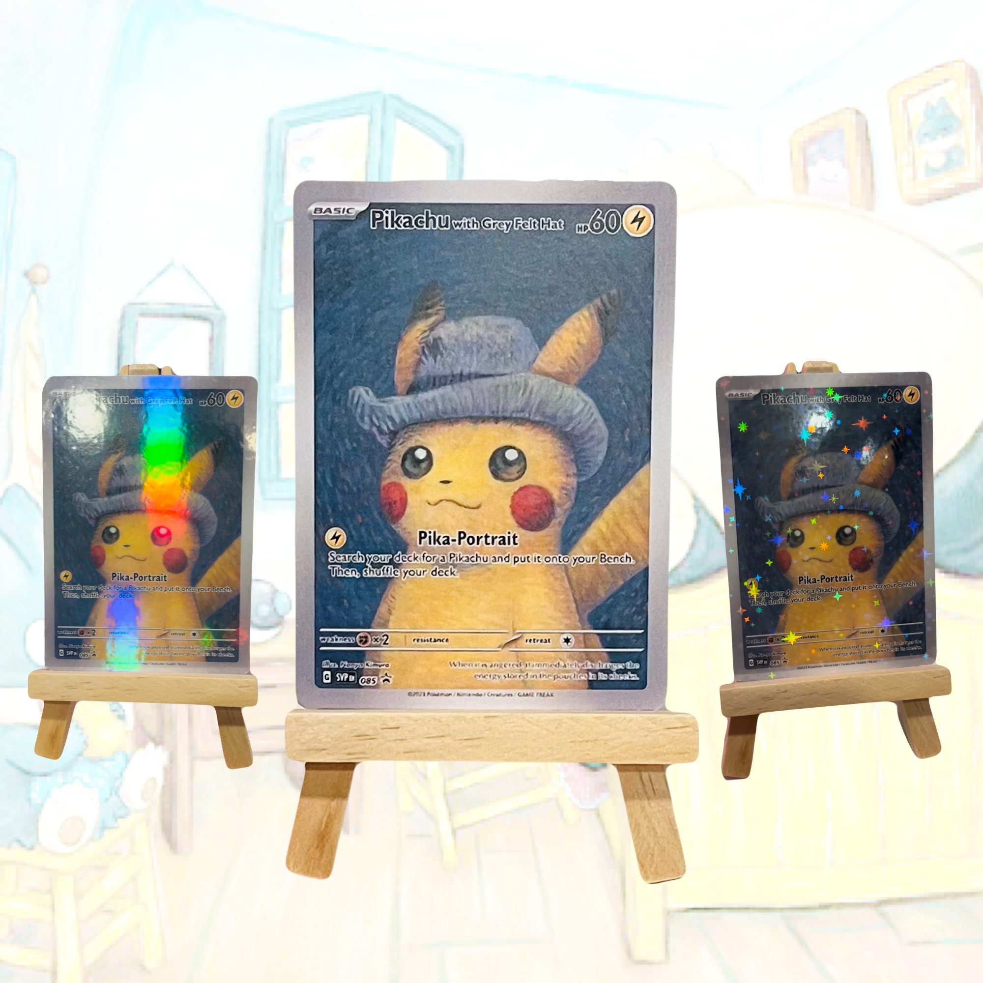 Pikachu Van Gogh Card With Grey Felt Hat Pokemon Anime Trading Card ...