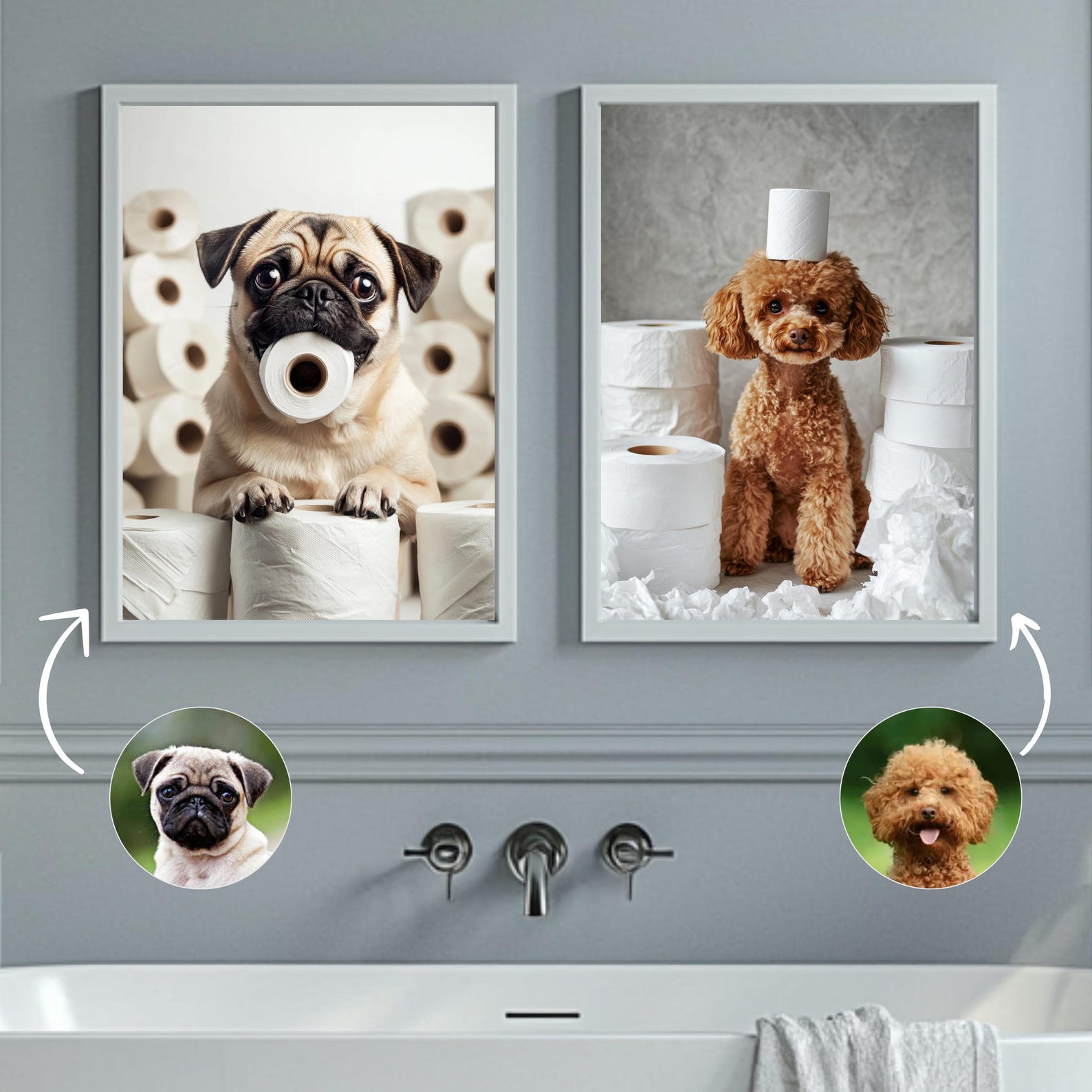 Custom Pet Portrait, Dog Bathroom Art, Dog With Toilet Paper, Funny ...