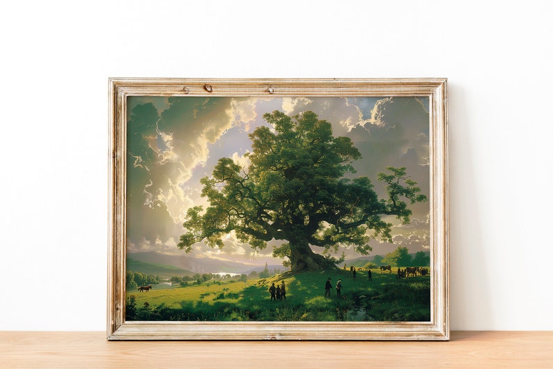 Tree Print, Landscape Print, Tree With Meadow Wall Art, Printable Wall ...