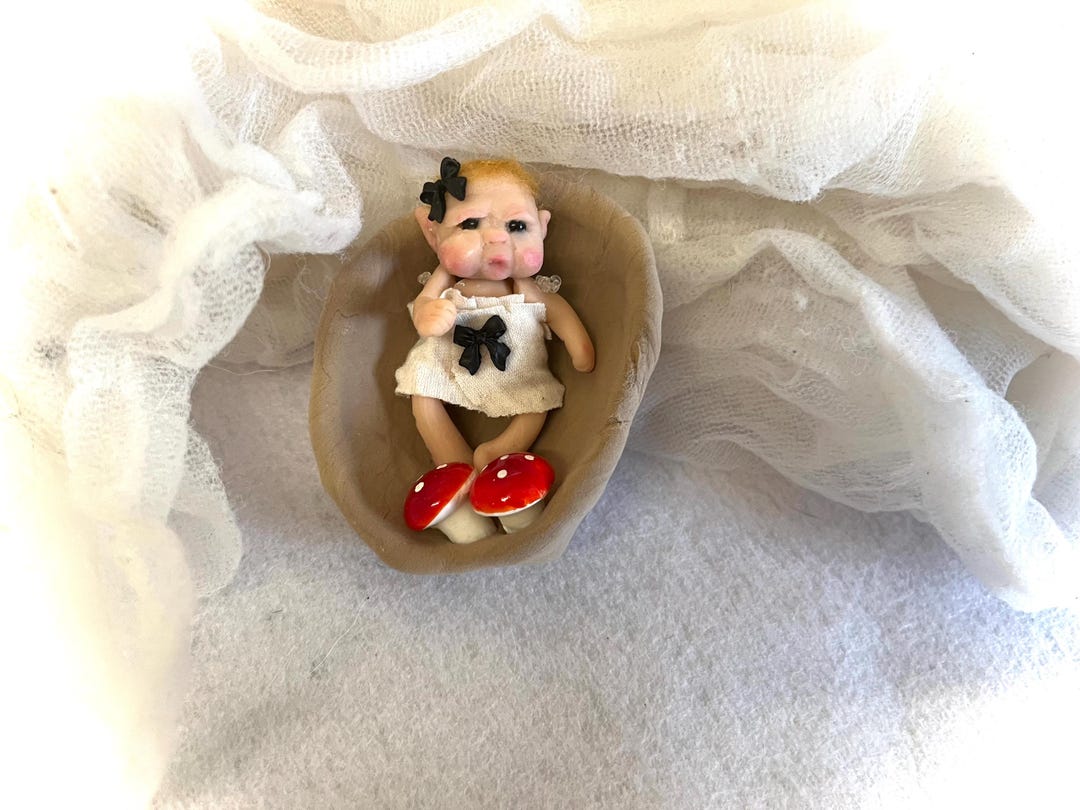 Cute Polymer Clay Baby Fairy Doll in Cocoon ,artist,red Mohair,dollhouse,gift, Collector - Etsy