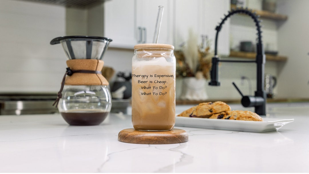 Therapy is Expensive Sipper Glass Beer Lover 16oz Can Glass With Lid ...