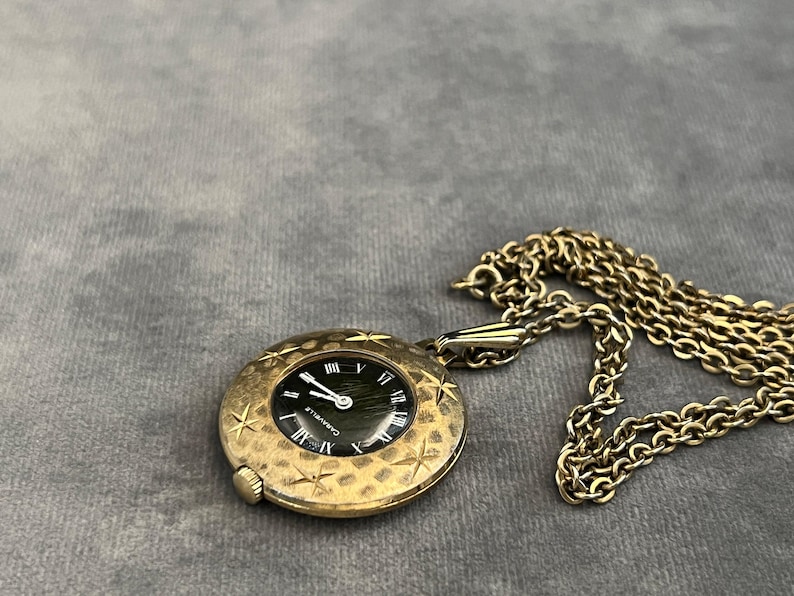 1975 Caravelle by Bulova Pendant Watch: Gold Tone & Dark Green Dial - Etsy