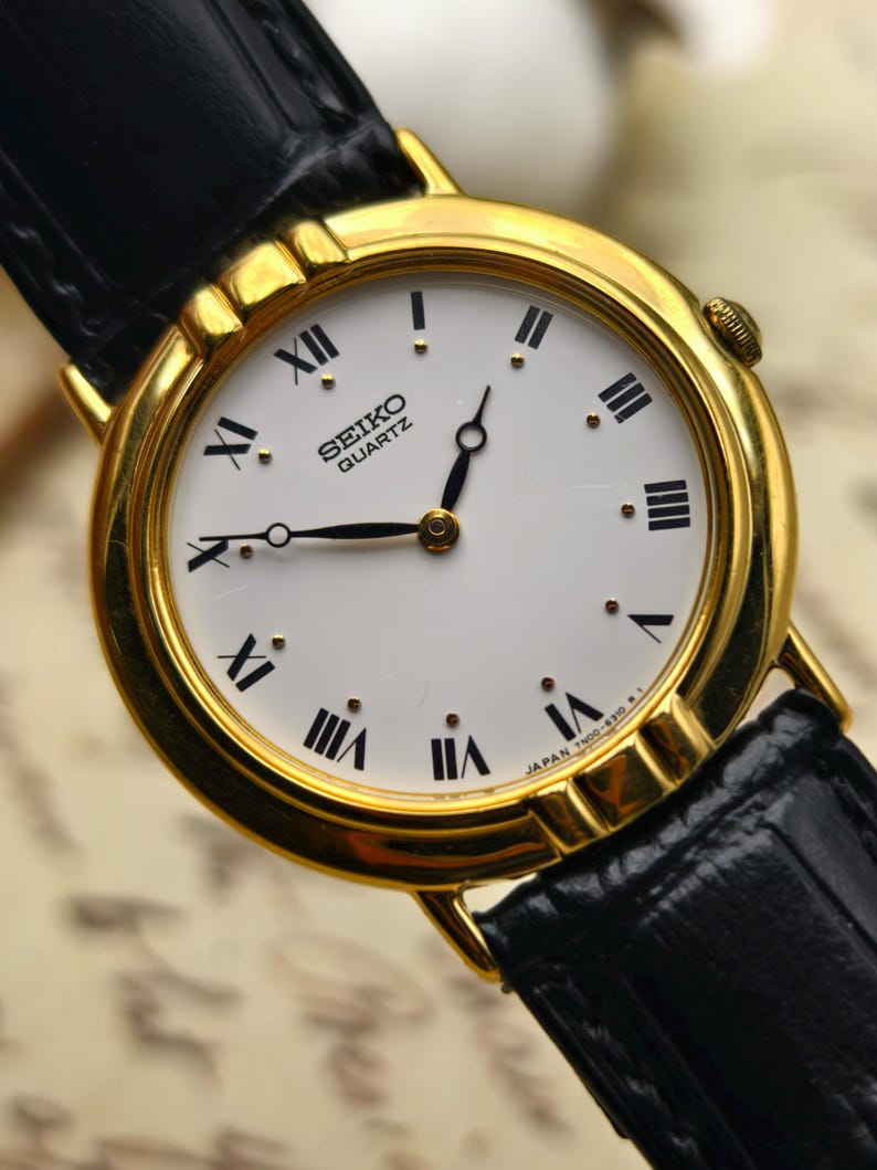 Vintage Seiko Roman Numeral Watch, Gold Tone Ladies Quartz Wristwatch ...