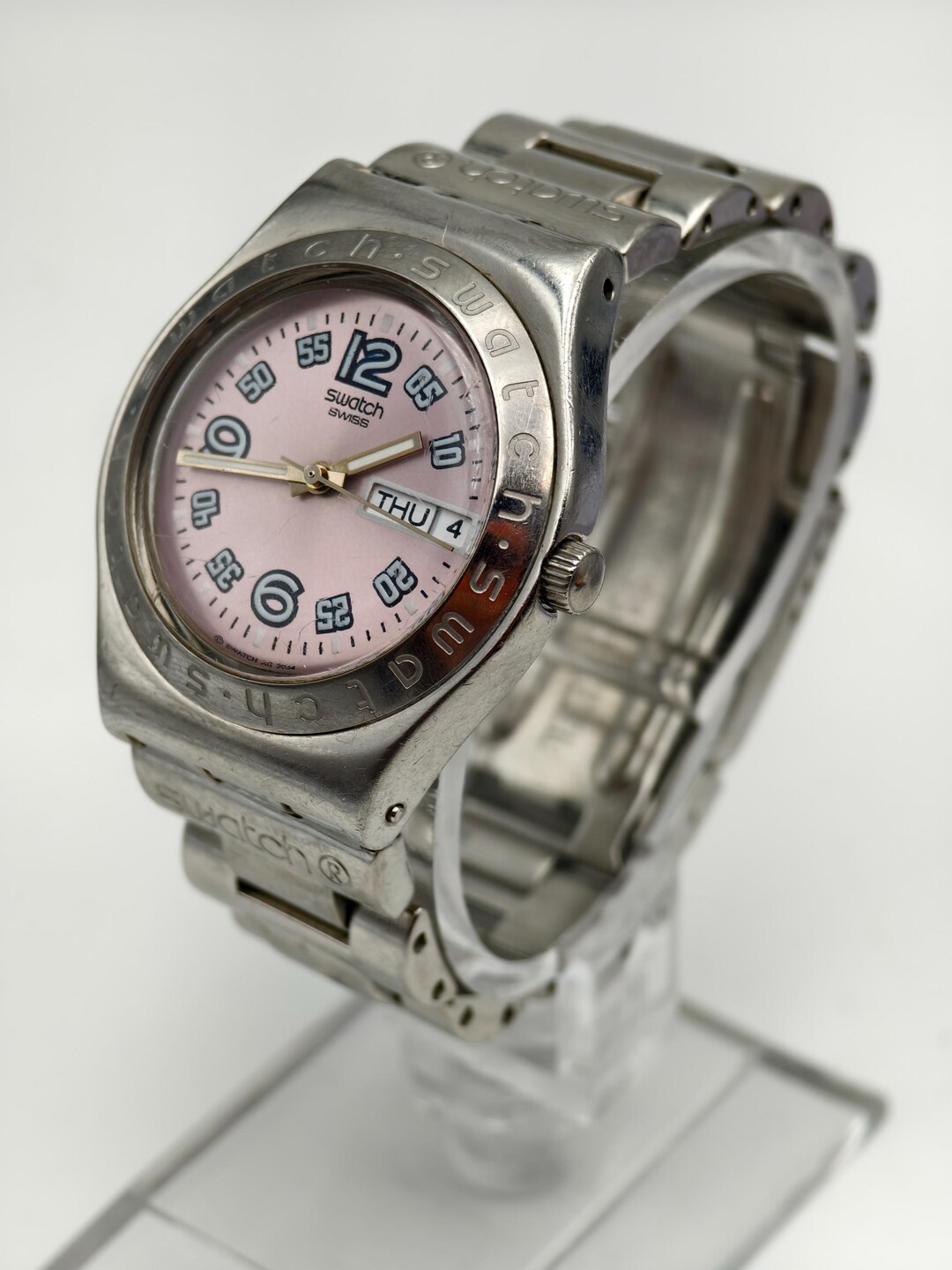 2004 Swatch Ladies Quartz Stainless Steel Watch Pink Dial - Etsy