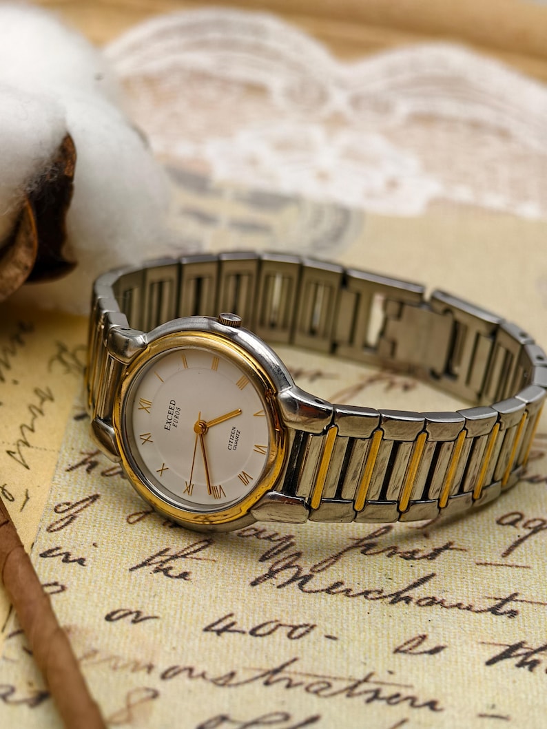 Vintage Citizen Exceed Euros Ladies Quartz Two Tone Watch 24mm Roman ...