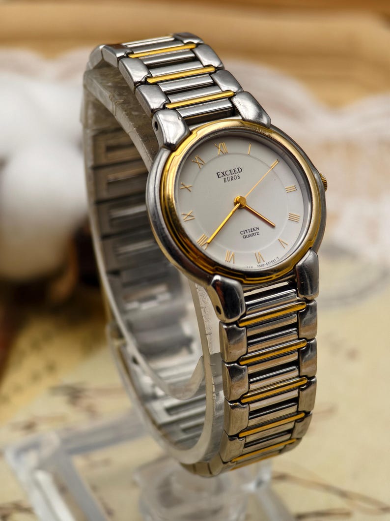 Vintage Citizen Exceed Euros Ladies Quartz Two Tone Watch 24mm Roman ...