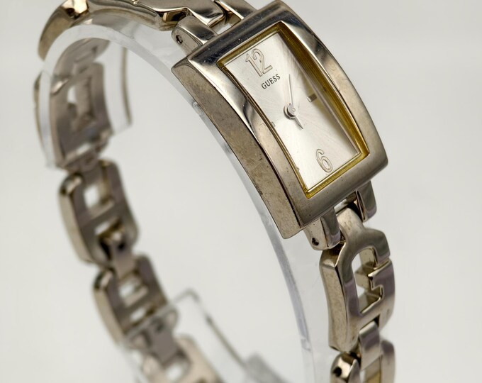 2000s Guess Ladies Silver Tone Quartz Watch 17.5mm Rectangle Case G ...