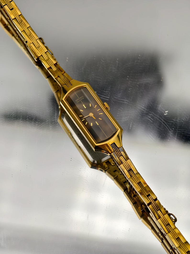 Vintage 1980s Seiko Ladies Quartz Gold Tone Watch Brown Dial ...
