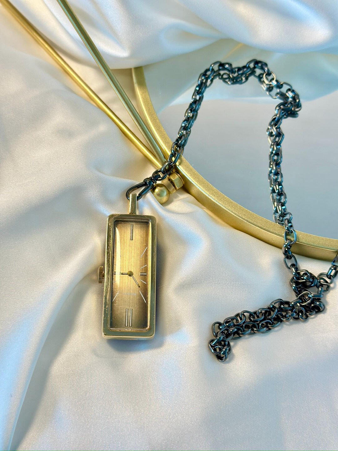 1974 Bulova Mechanical Pendant Watch: Gold Tone Rectangular Dial - Etsy