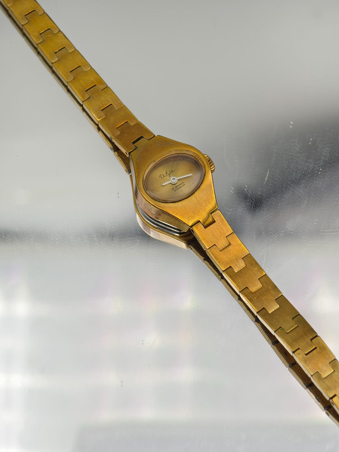Vintage 1960s Valgine Ladies Mechanical Watch Gold Tone Oval Case ...