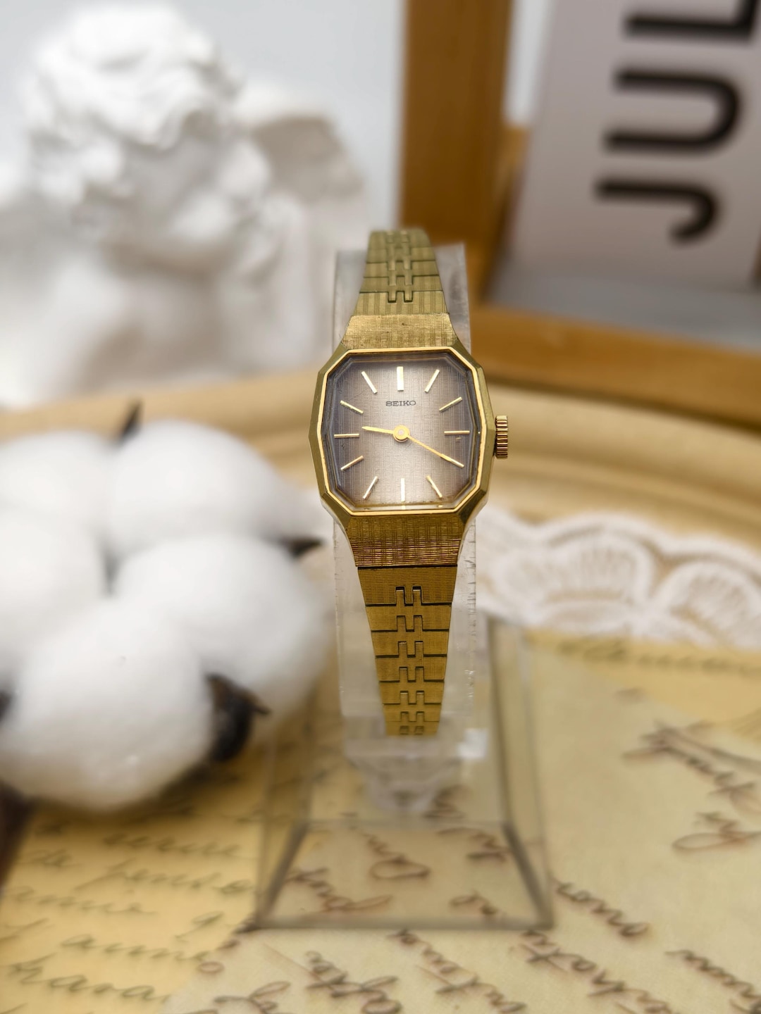 Vintage Seiko Ladies Mechanical Watch 19mm Gold Tone Octagonal Case ...