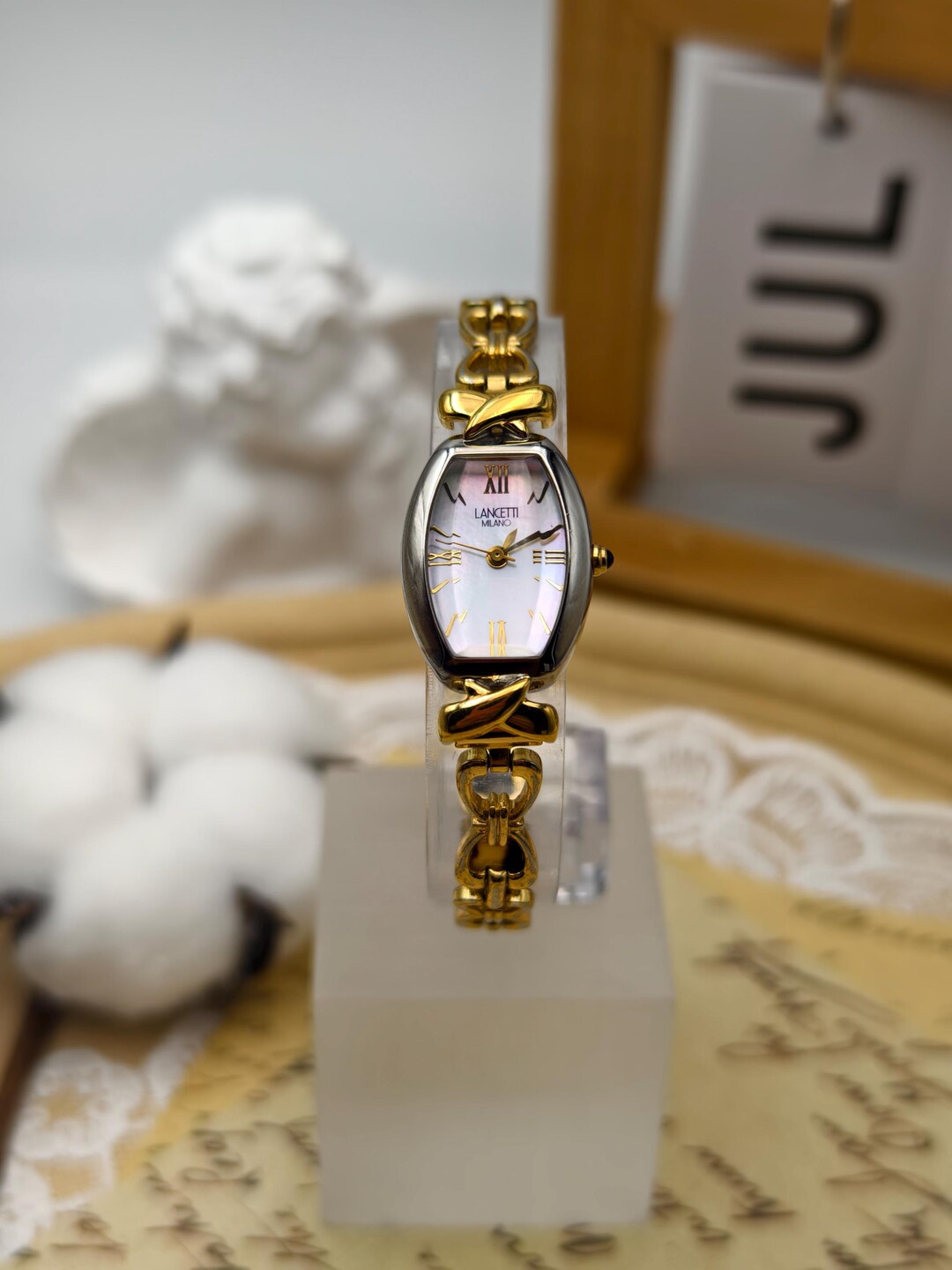 Vintage 1990s Lancetti Ladies Quartz Two Tone Watch Mother of Pearl ...