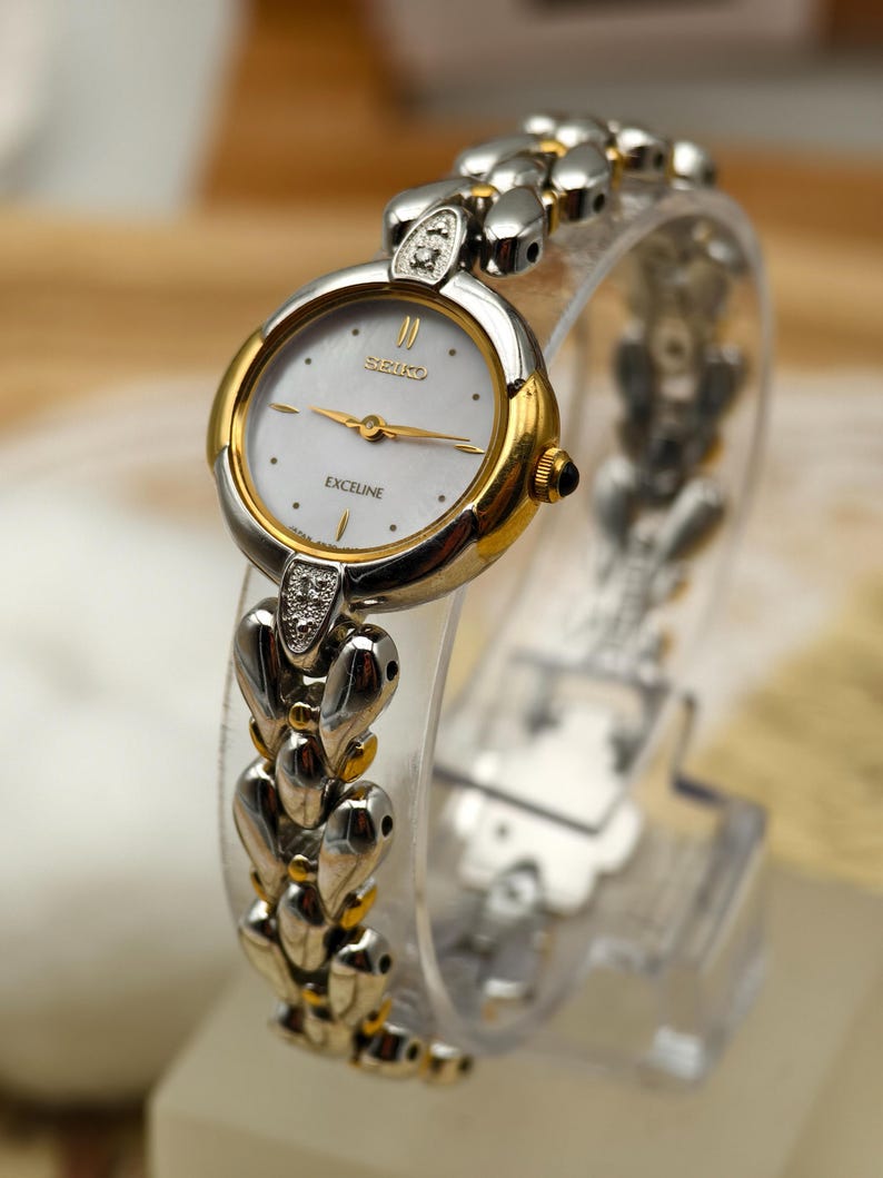 Vintage Seiko Exceline Two-tone Watch, Mother of Pearl Dial, Diamond ...