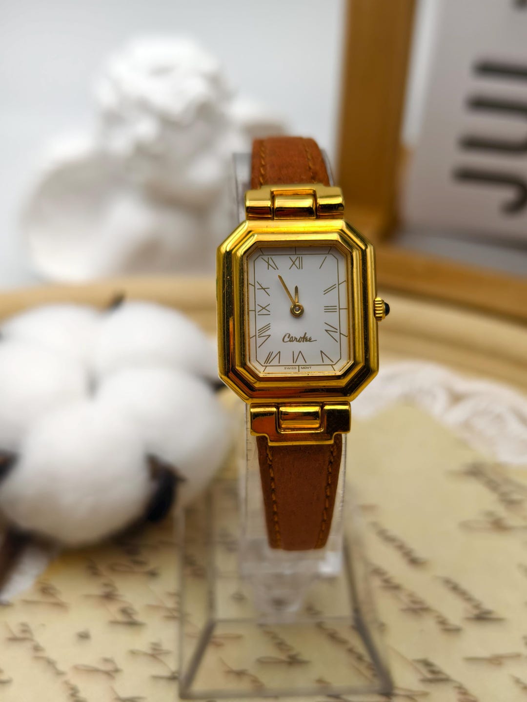 Vintage Carolee Ladies Quartz Watch 24mm Gold Tone Octagonal Case Brown ...