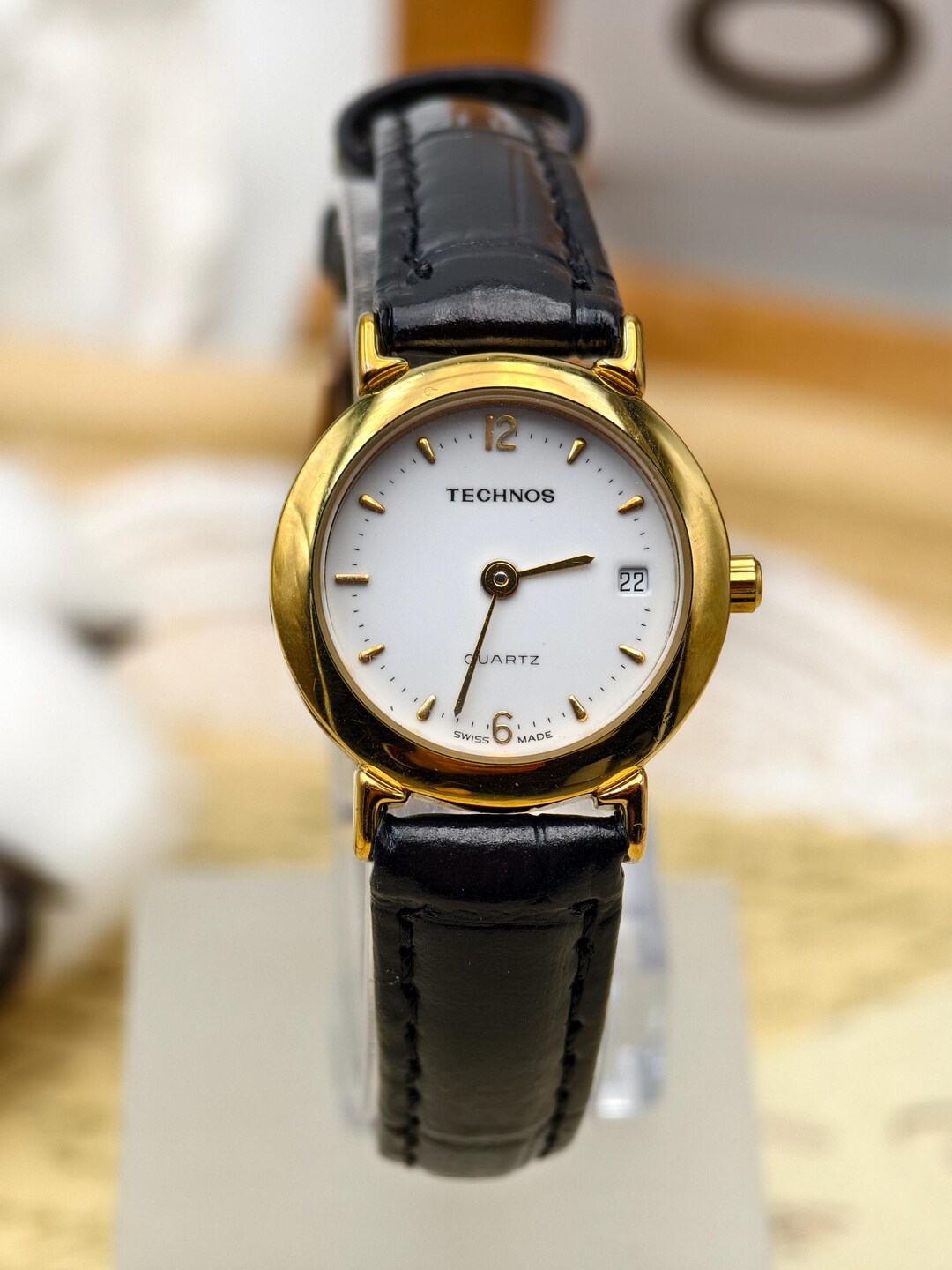 Technos Swiss Made Ladies Quartz Watch – 23.6mm Gold-tone Case – Date ...