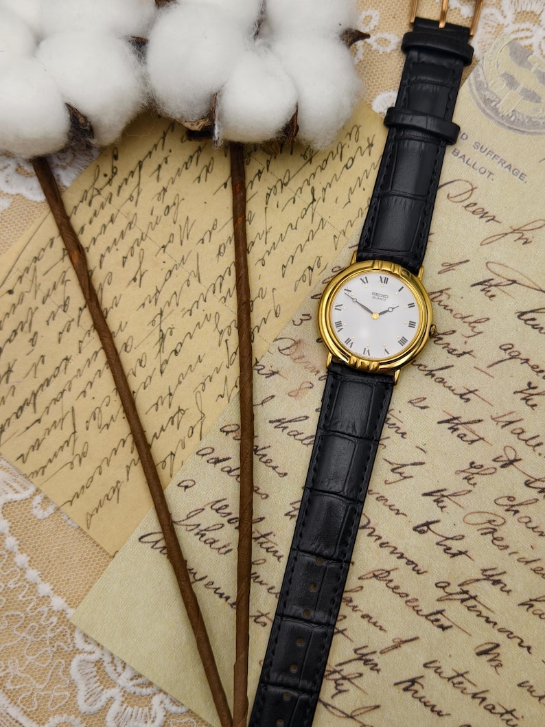 Vintage Seiko Roman Numeral Watch, Gold Tone Ladies Quartz Wristwatch ...