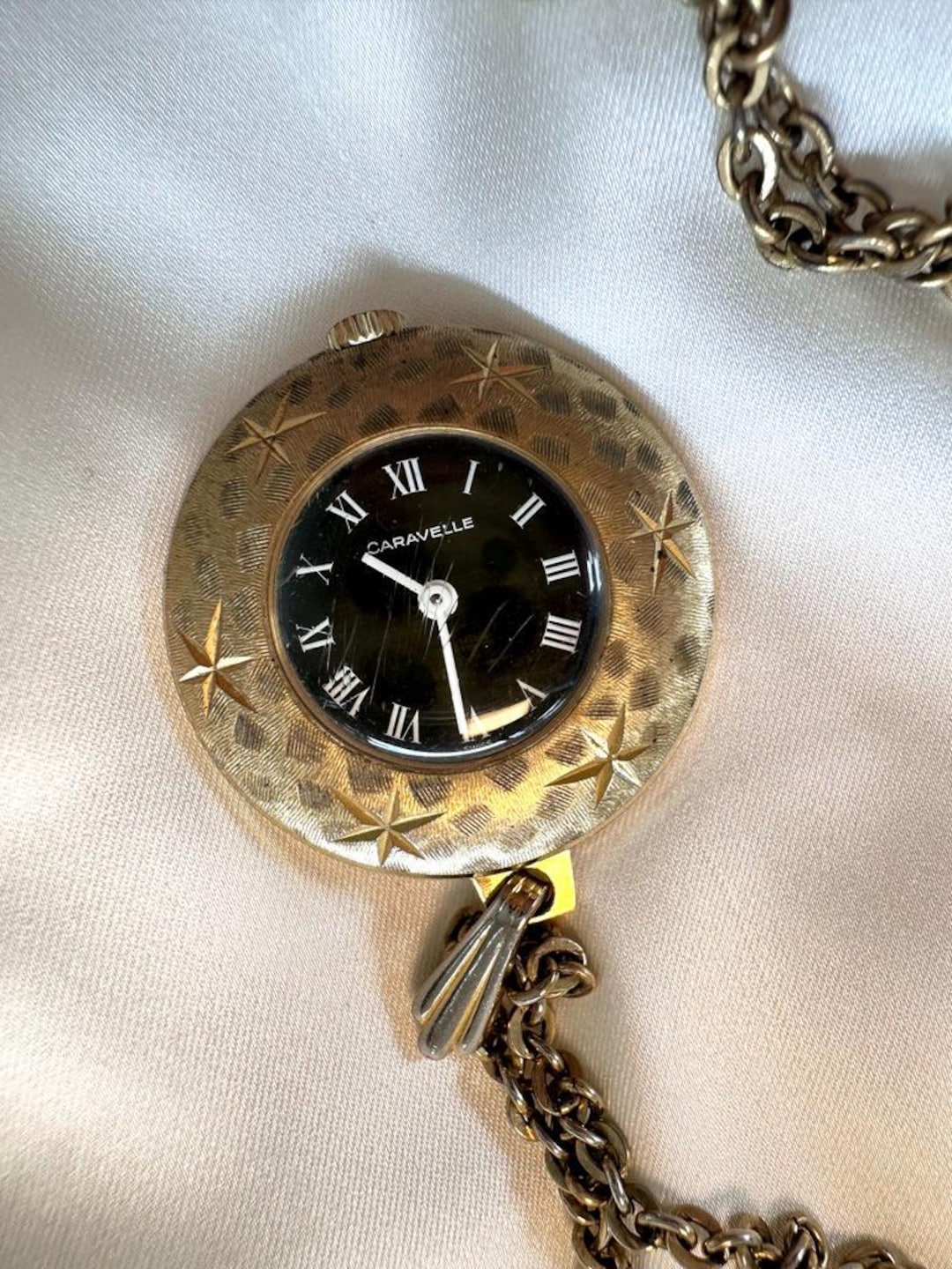 Rare 1975 Caravelle by Bulova N5 Pendant Watch - Gold Tone With Dark ...