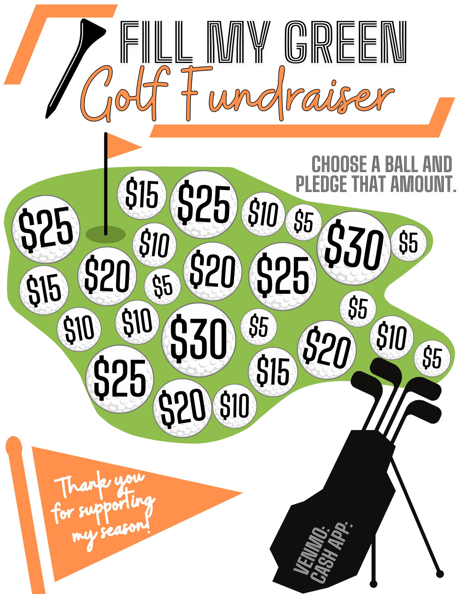 Printable Golf Team Fundraiser: Fill My Green Template (canva, PDF, PNG ...