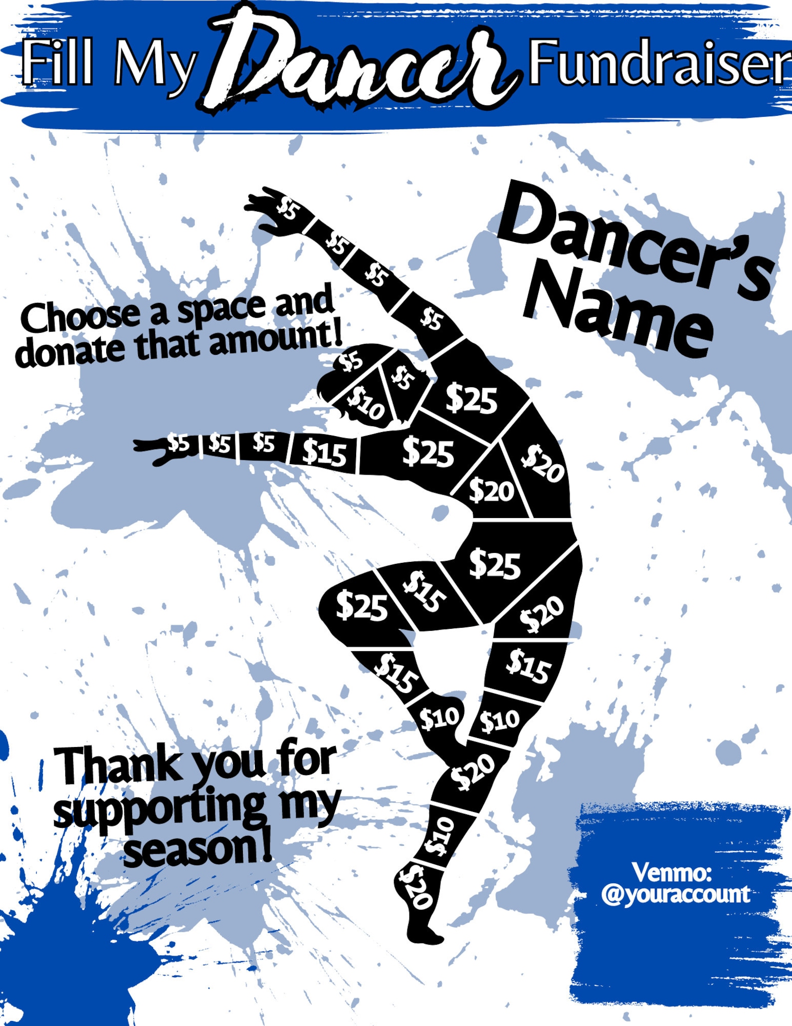 Printable Dance Fundraiser: Fill My Dancer Template (canva, PDF, PNG ...