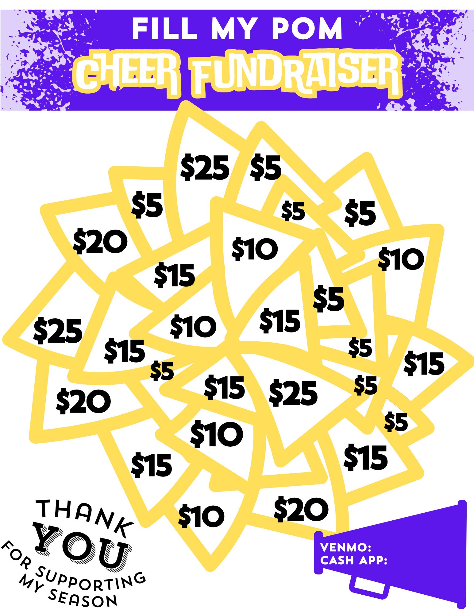 Fill My Pom Printable Cheer Fundraiser | Canva Template, PDF, PNG ...