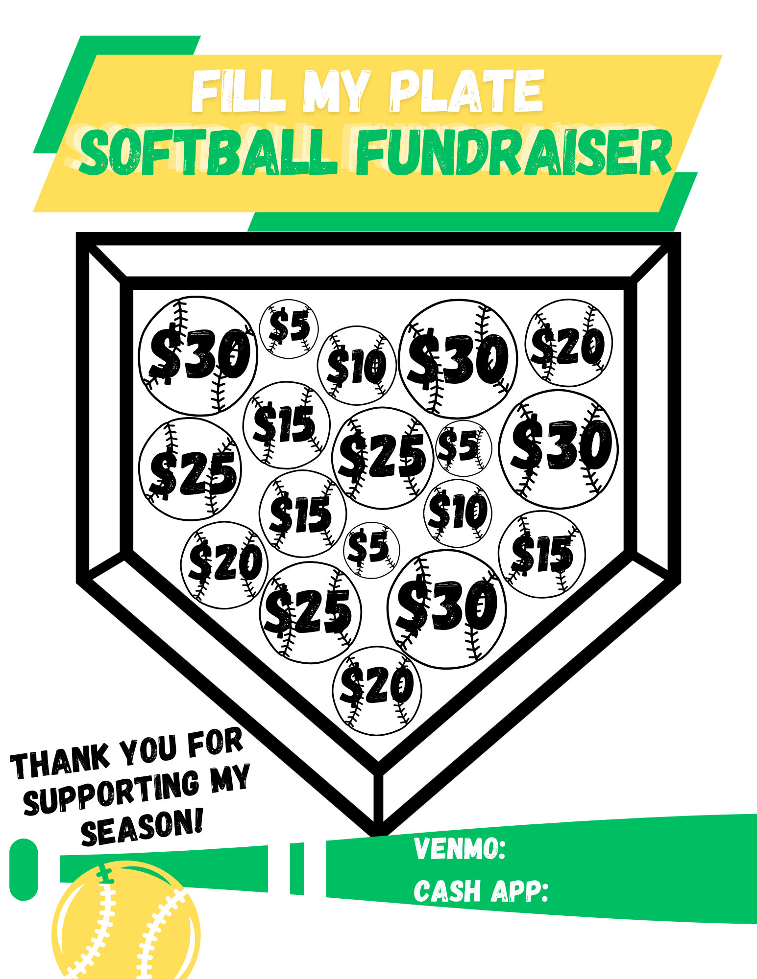 Softball Printable Fundraiser | "fill My Plate" | PDF, PNG, and Canva ...