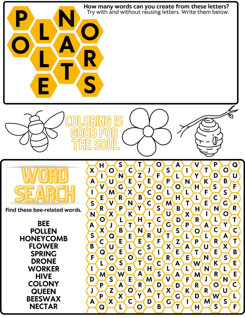 Bees Spring Printable Activity Worksheet | 2 Pages PDF or PNG - Etsy