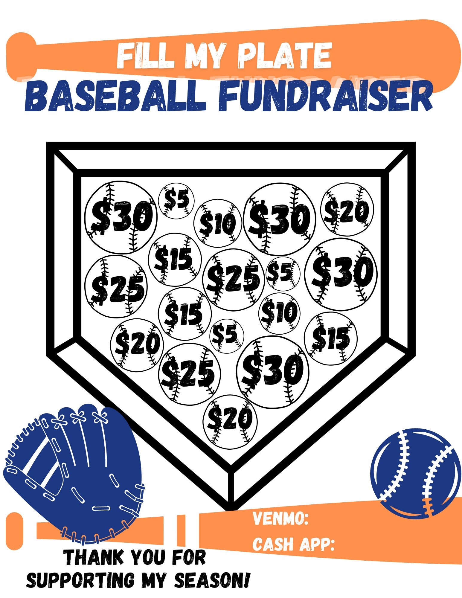 Printable Baseball Fundraiser | "fill My Plate" Customize in Canva ...