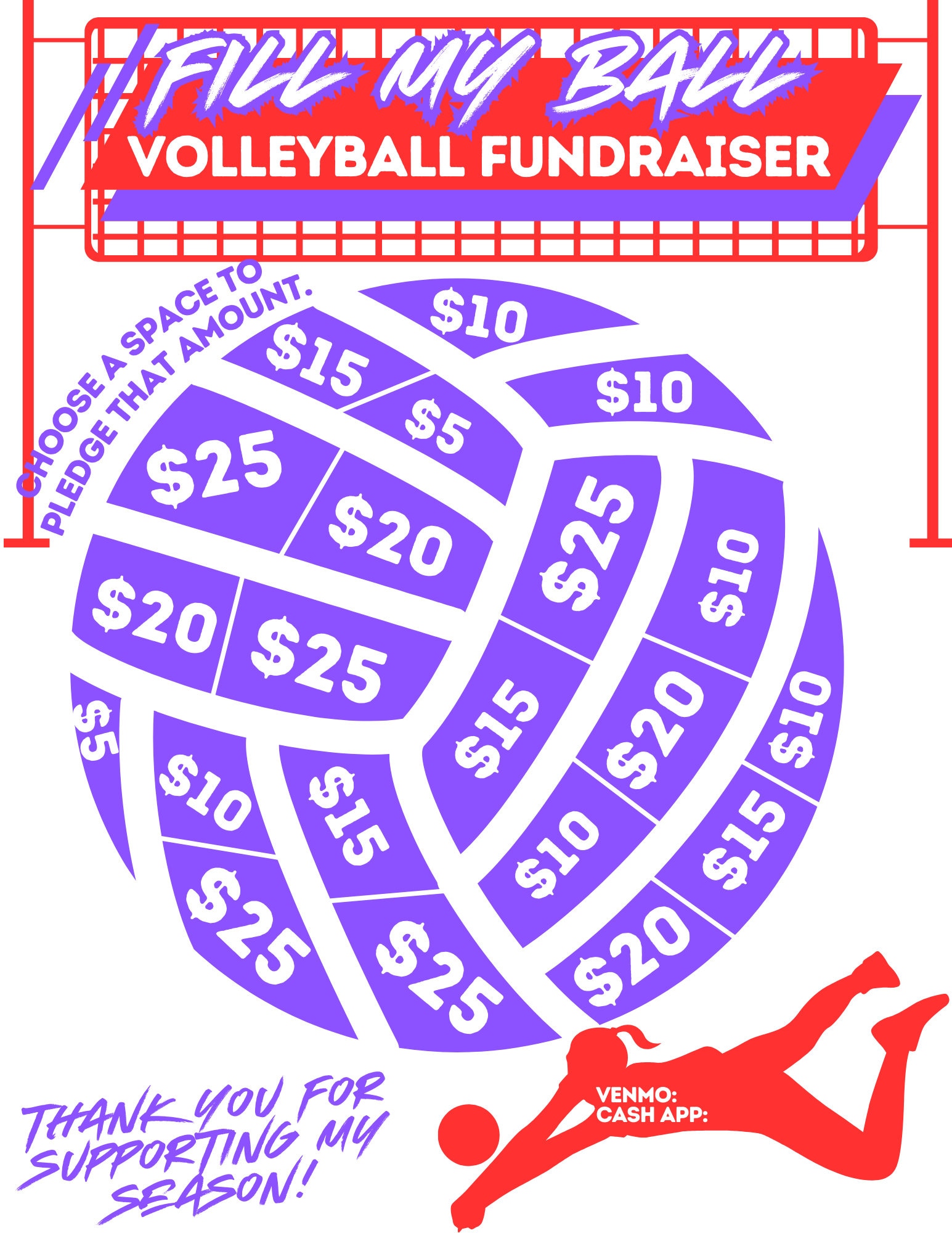 Volleyball Printable Fundraiser | Digital Download Fill My Ball ...