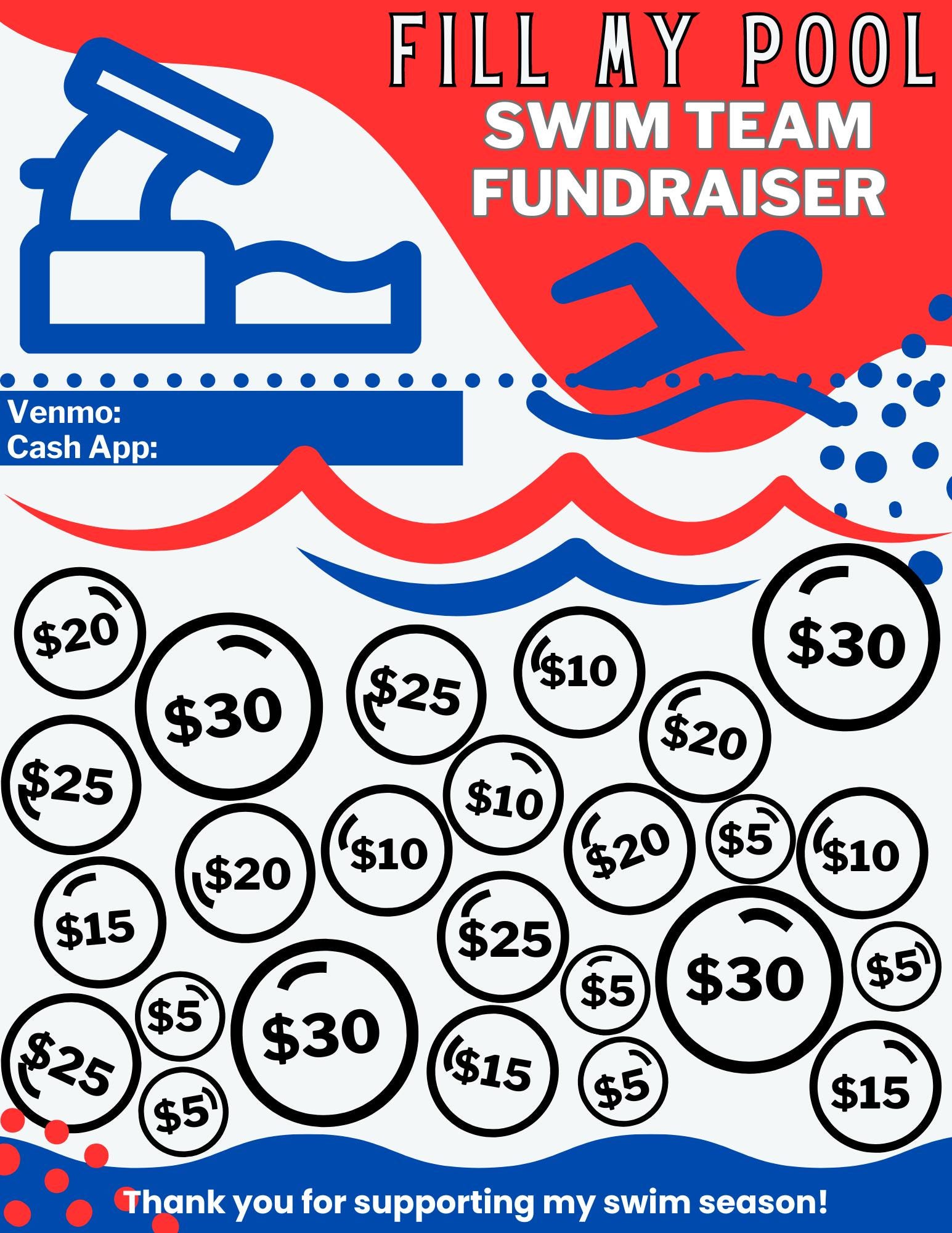 Swim & Dive Team Fundraiser: Fill My Pool, Pledge Tracker (canva ...