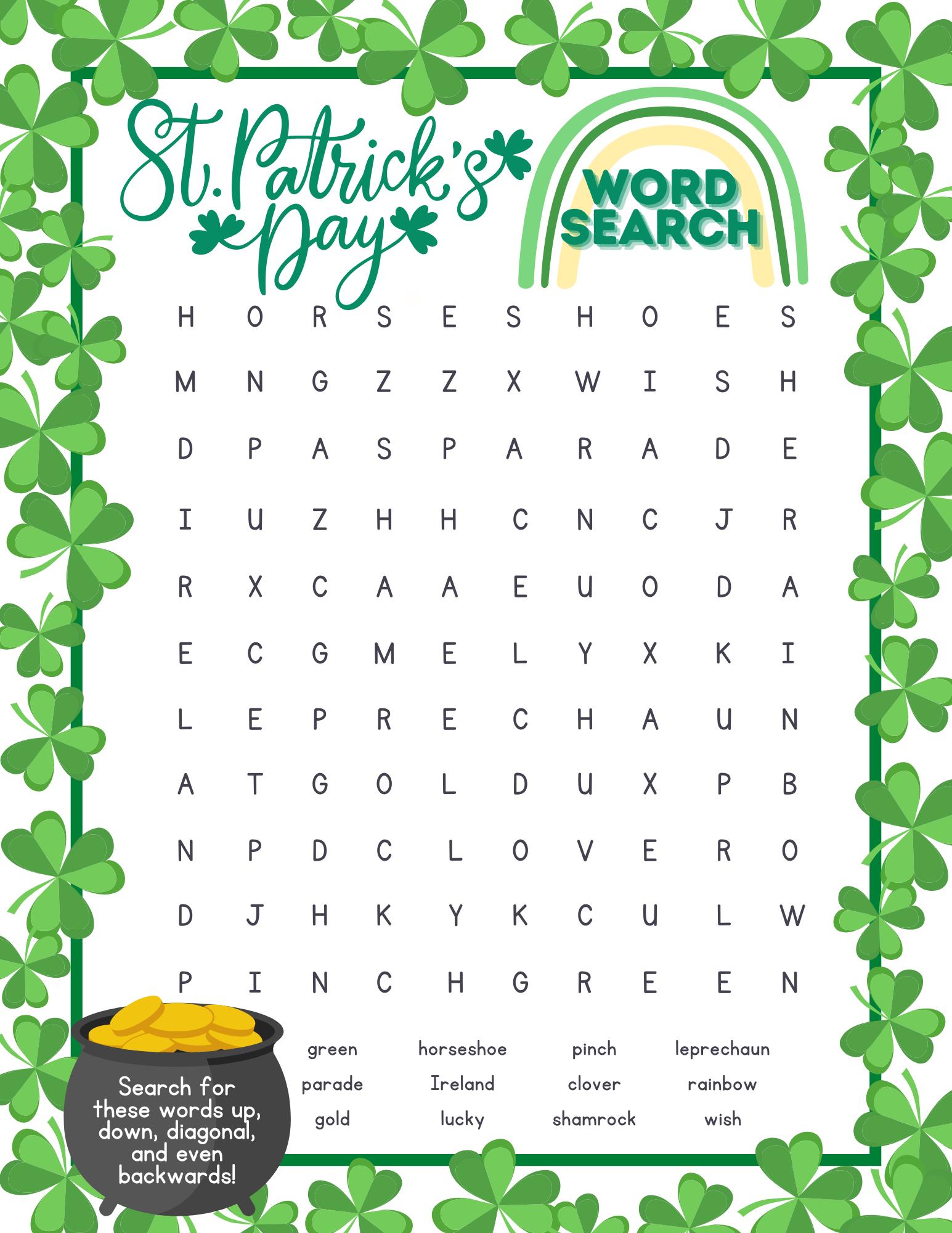 St. Patrick's Day Leprechaun Name Game and Word Search Printable ...