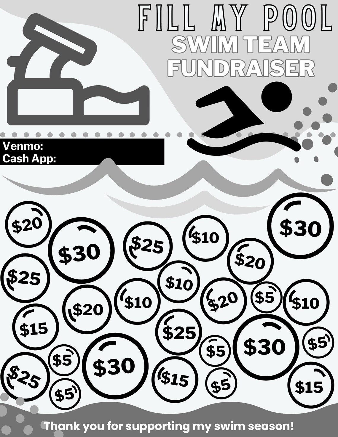 Swim & Dive Team Fundraiser: Fill My Pool, Pledge Tracker (canva ...