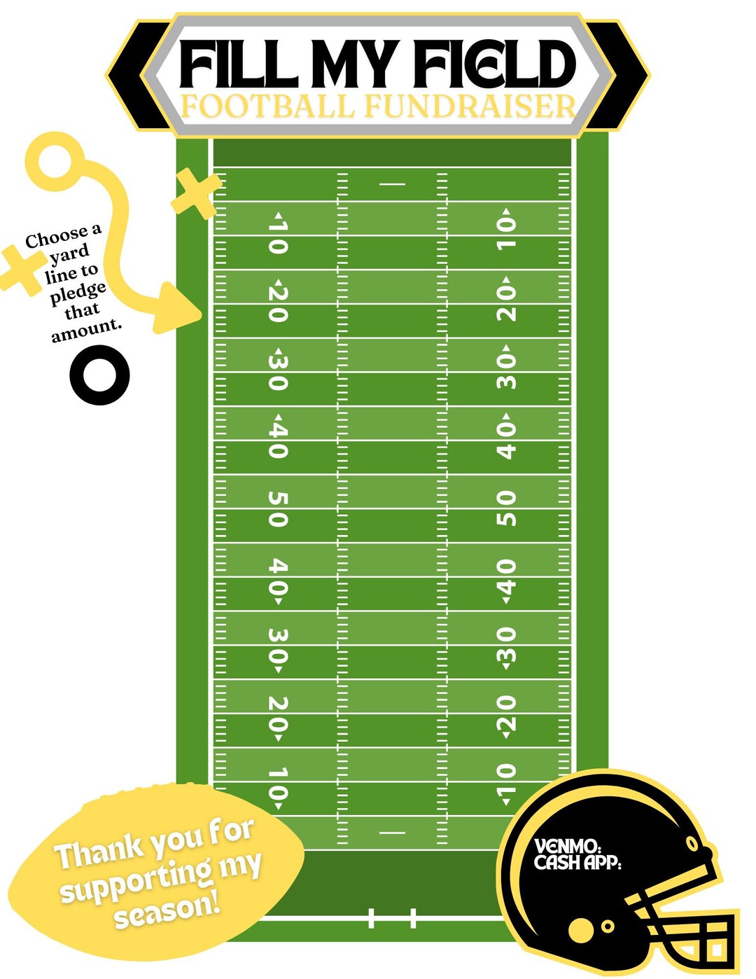 Football Printable Fundraiser Sheet | Fill My Field With BONUS Fill My ...