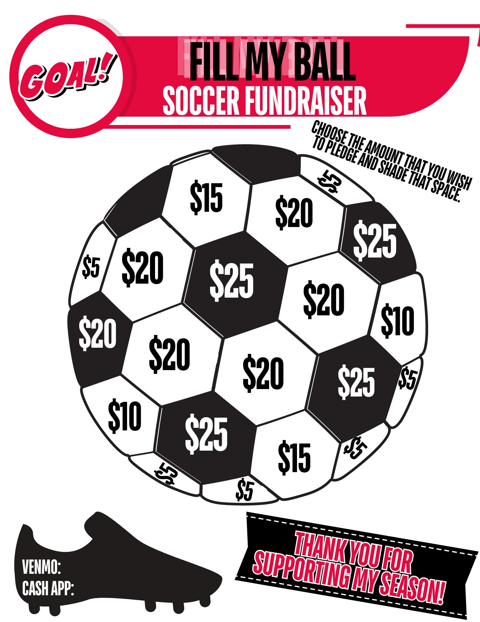 Printable Soccer Fundraiser: Fill My Ball, Pledge Tracker (canva ...