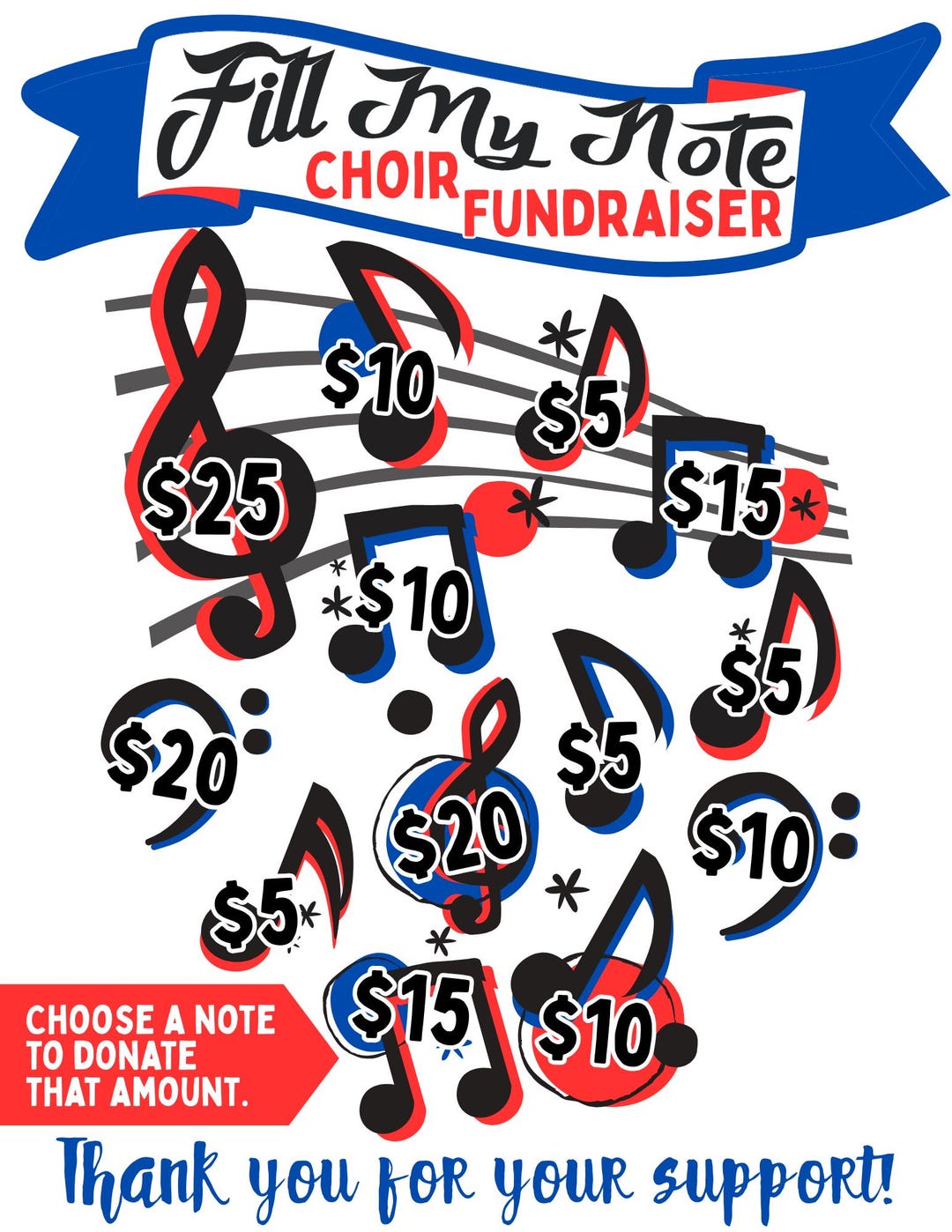 Choir Fundraiser | Customizable, Printable "fill My Note" Fundraising ...