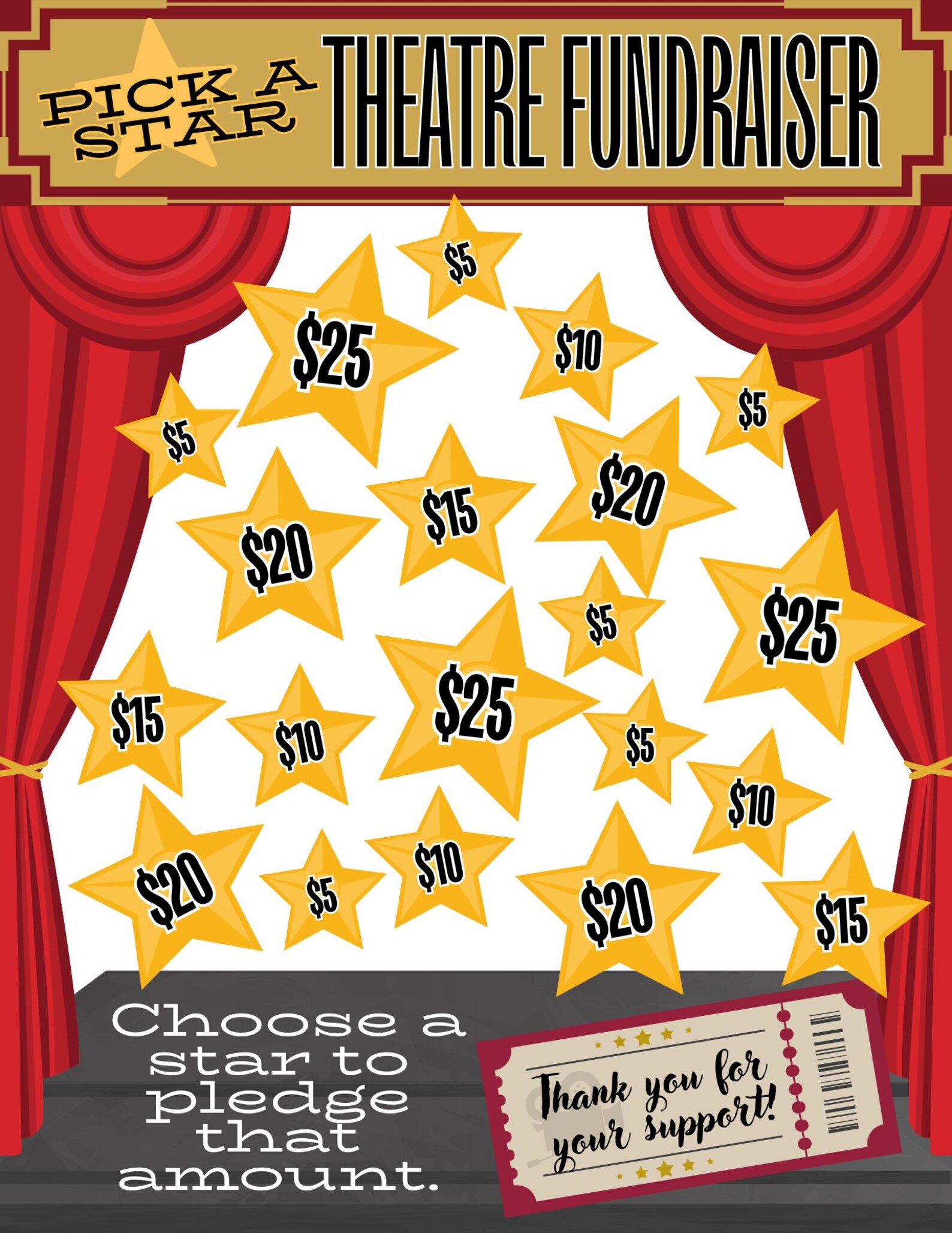 Pick a Star Theatre Fundraiser: Customizable Printable (canva Template ...