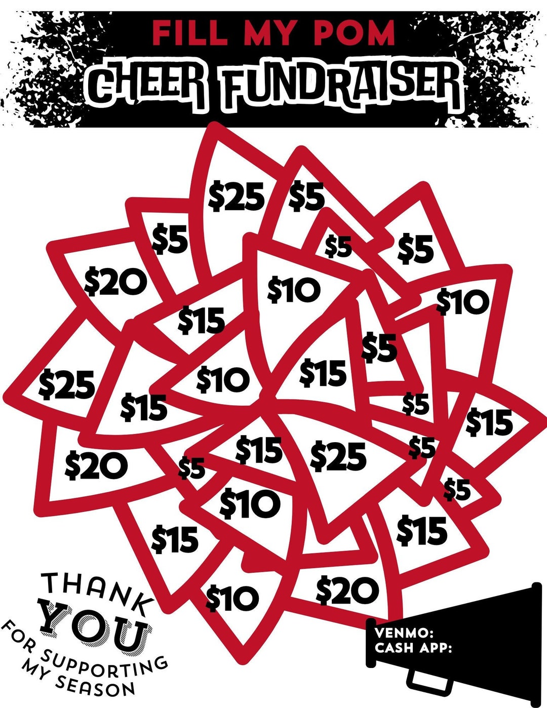 Cheer Fundraiser: Fill My Pom Printable, Customizable Canva Template ...